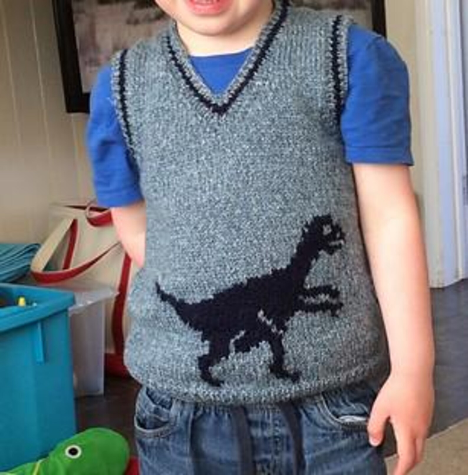 Dinosaur Sweater Knitting Pattern: V-neck 6 Months to 7 Years Top (PDF ...