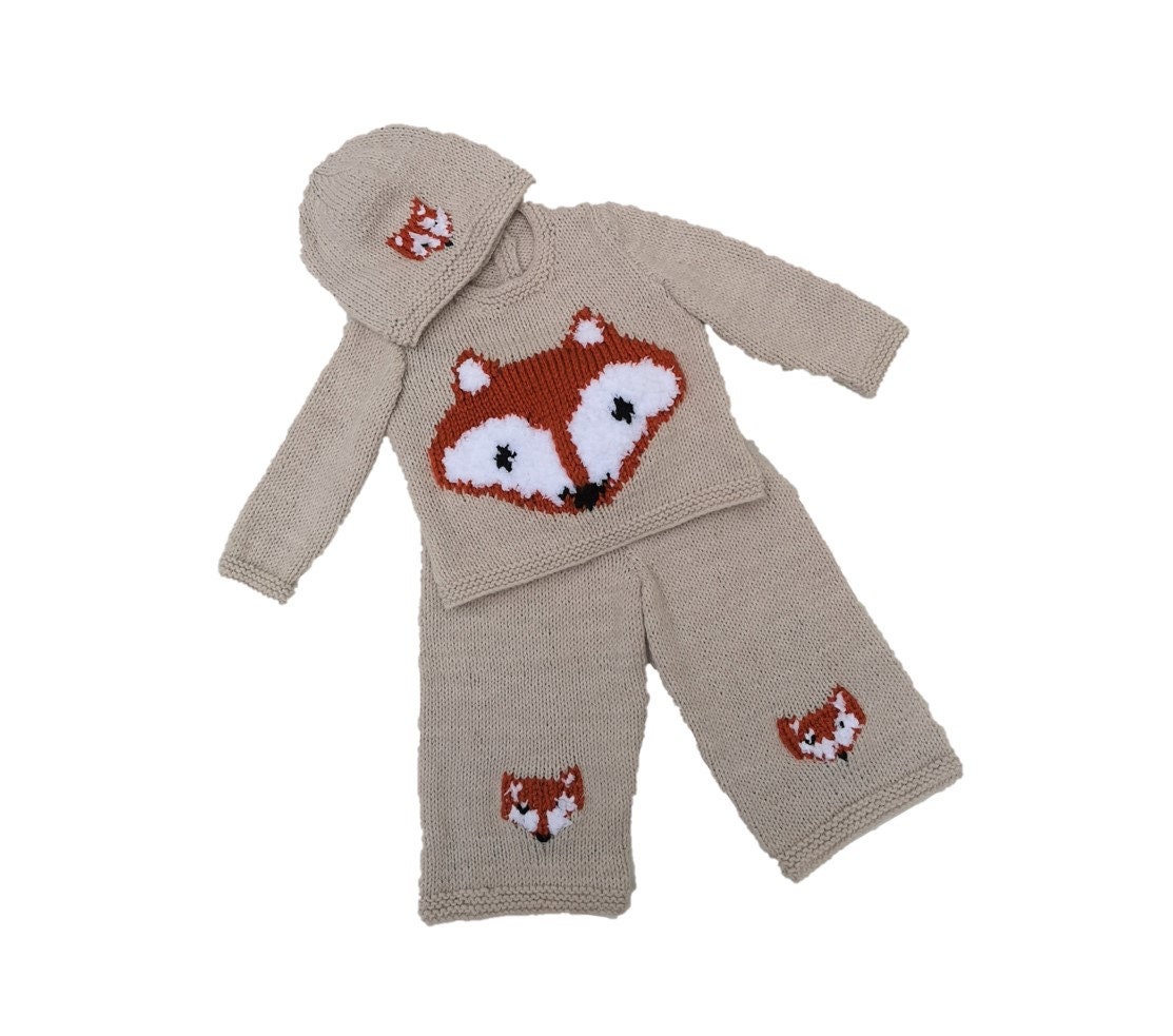 Fox Knitting Pattern for Baby Sweater Trousers and Hat 0-18 months, Fox ...