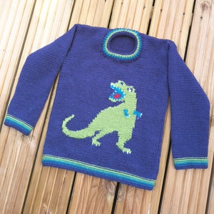 Knitting Pattern - Dinosaur Child's Sweater T-rex 2-7 Yrs ...