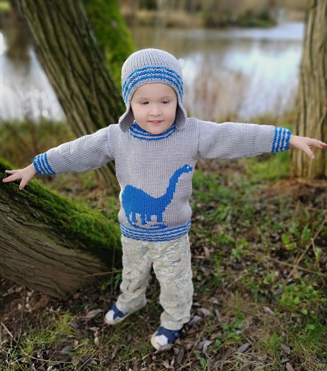 Knitting Pattern for Dinosaur Child's Sweater and Hat Brontosaurus 4-13 ...