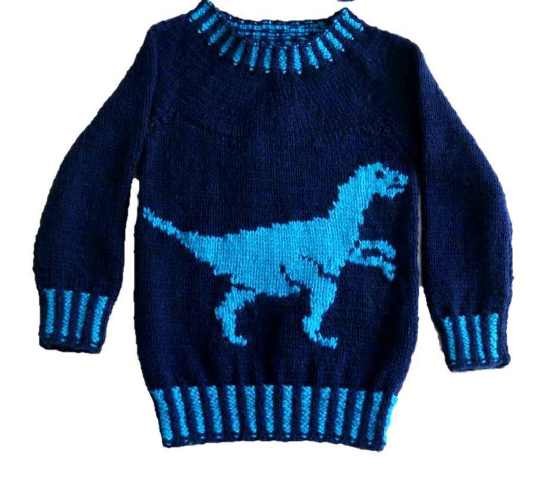 Knitting Pattern Dinosaur Child's Sweater and Hat - Velociraptor 4-13 ...