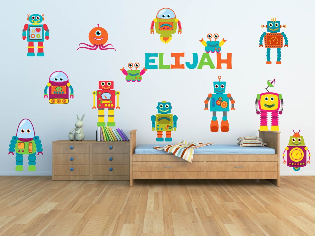 Robot Wall Decals Kids Stickers Peel Stick Removable Vinyl Art Bedroom ...