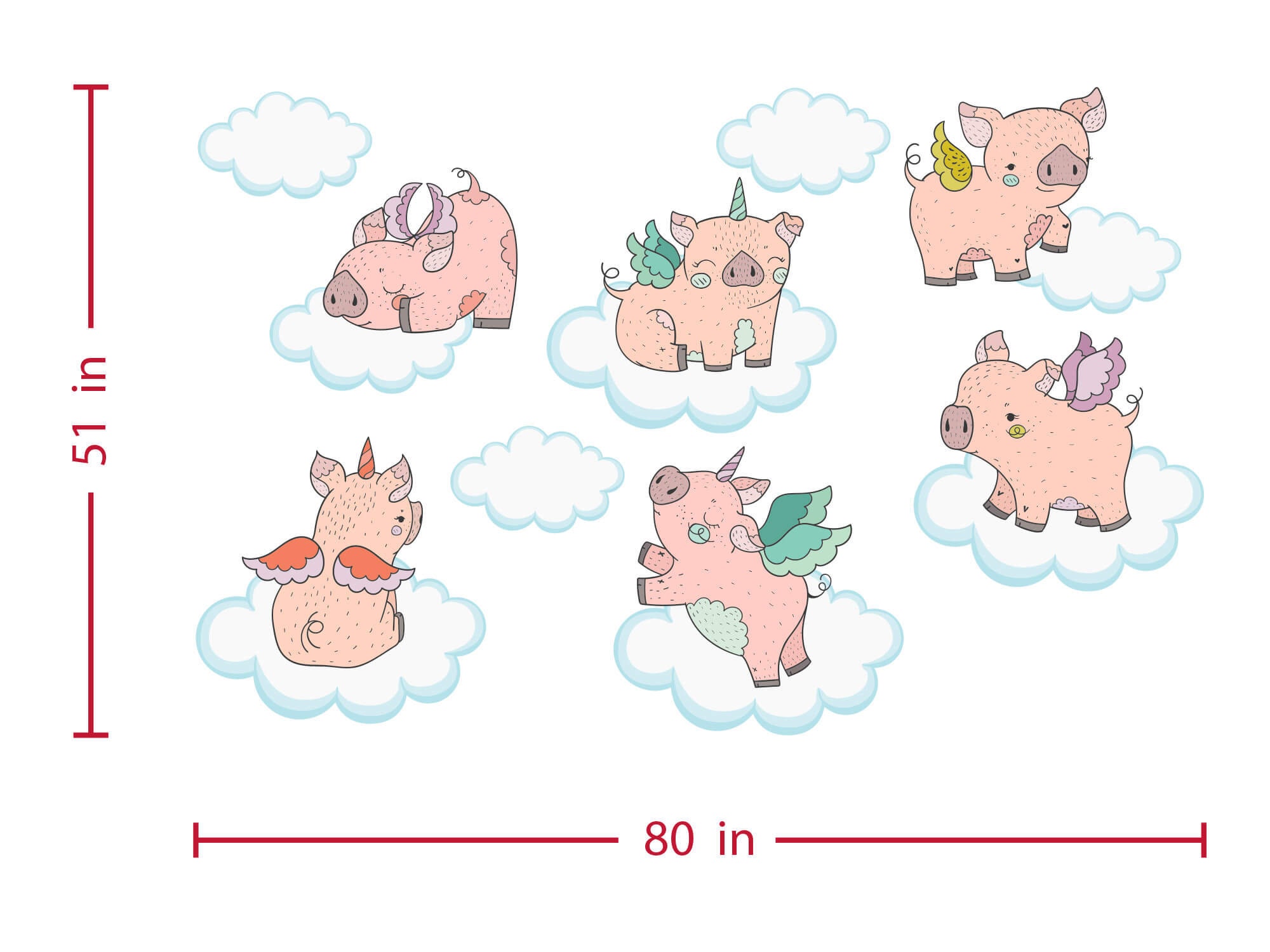 Pig Piglet Animal Flying Wall Decals Kids Stickers Peel Stick | Etsy