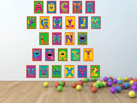 Alphabet ABC Educational Monster Wall Decals Kids Stickers - Etsy
