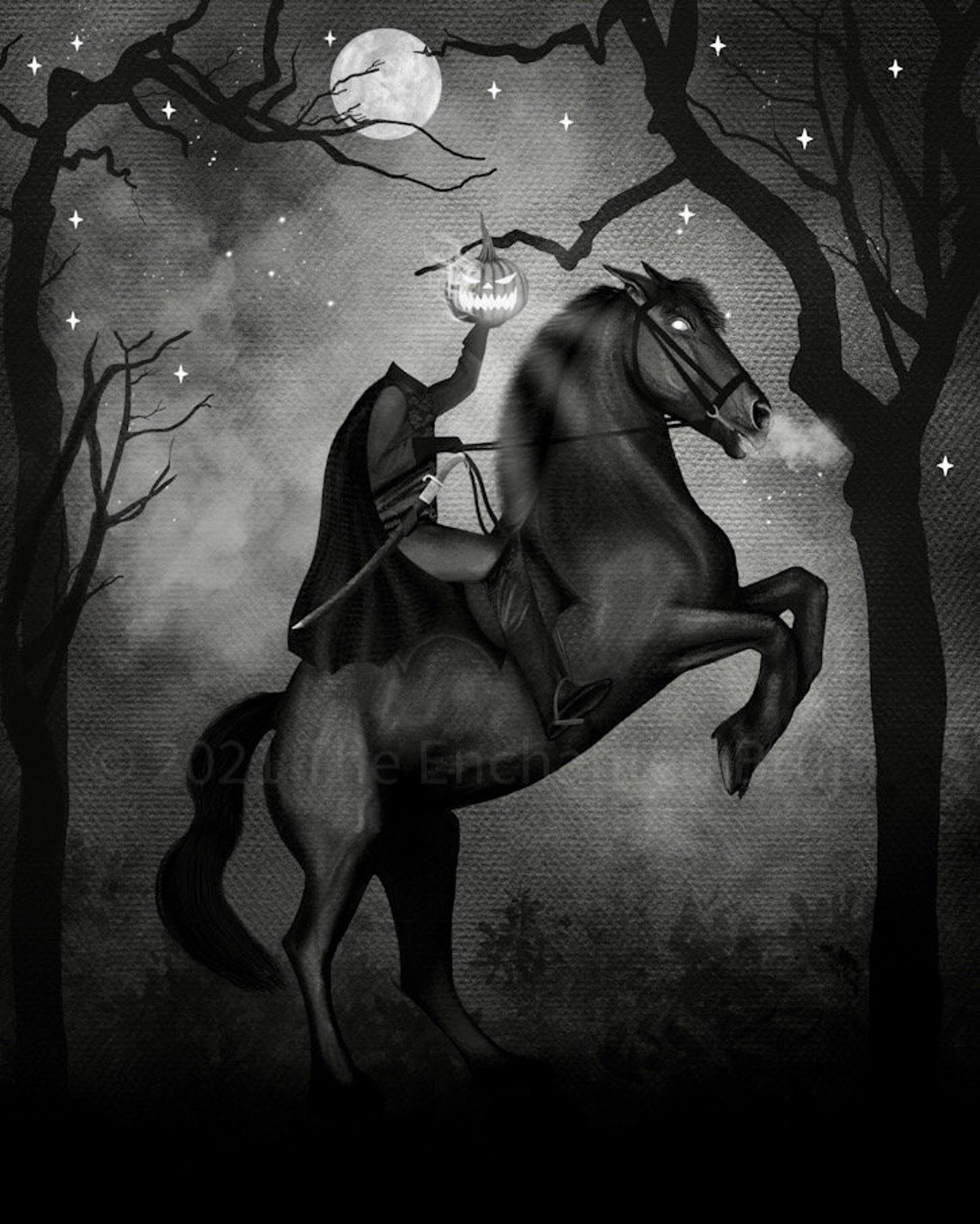 The Headless Horseman Sleepy Hollow Inspired Art | Etsy