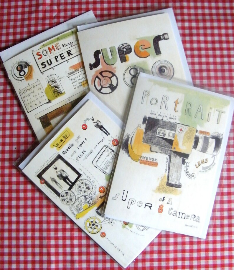 Super 8 Pack of 4 A5 Greetings Cards - Etsy