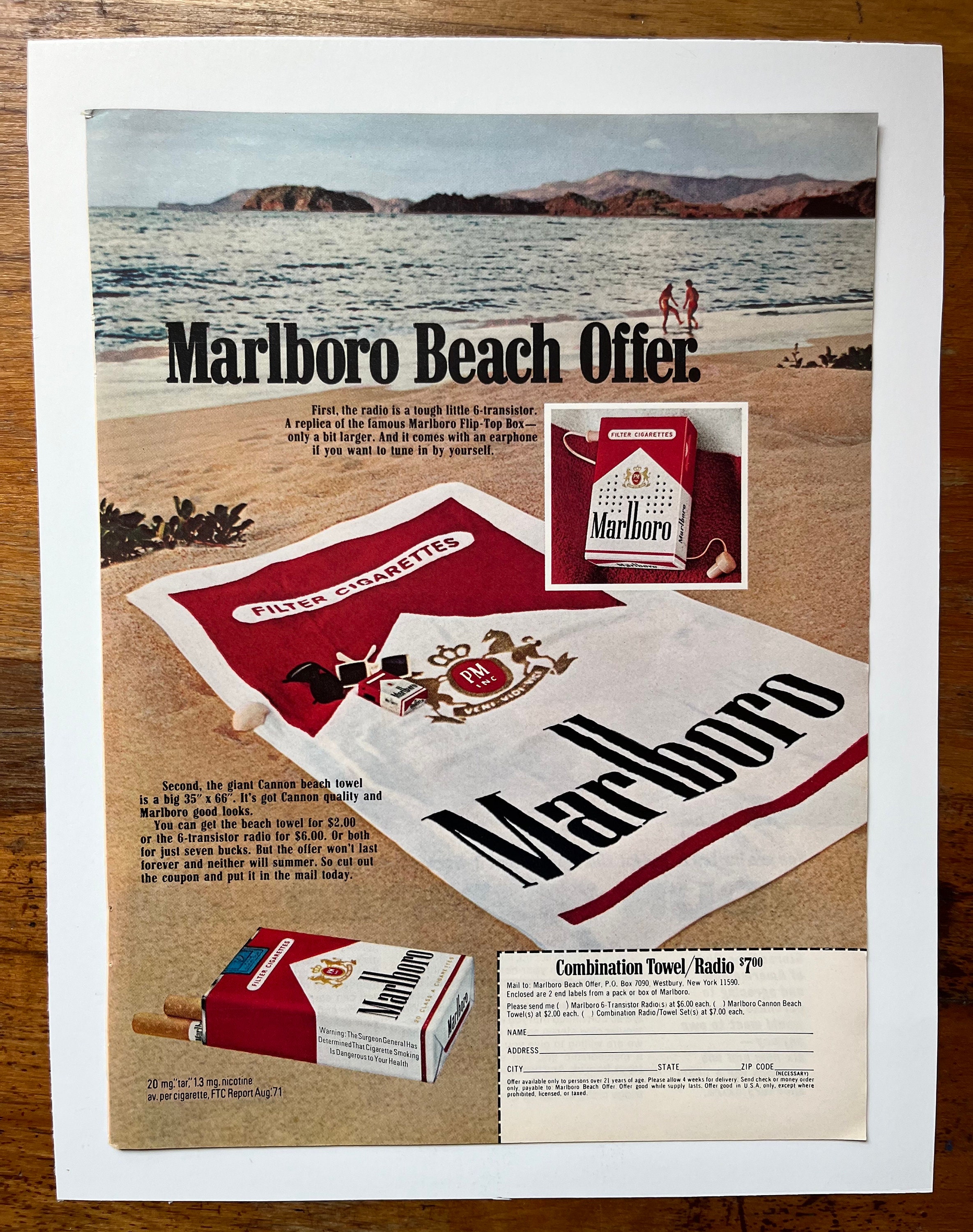 Marlboro Cigarettes Beach Towel and Radio Offer Original 1970s Vintage ...