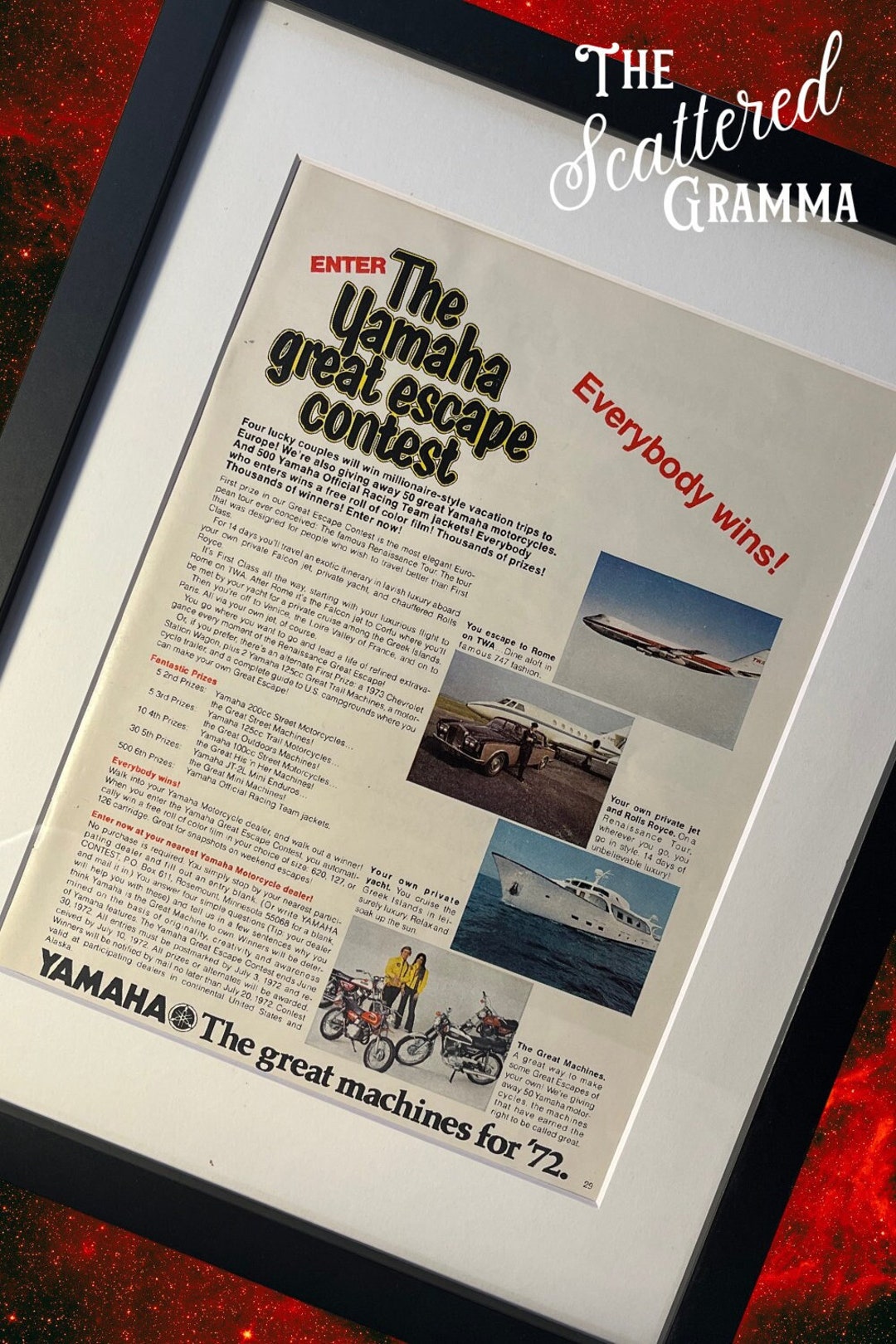 Yamaha Motorcycle Contest Great Escape Original 1970s Vintage Print Ad ...