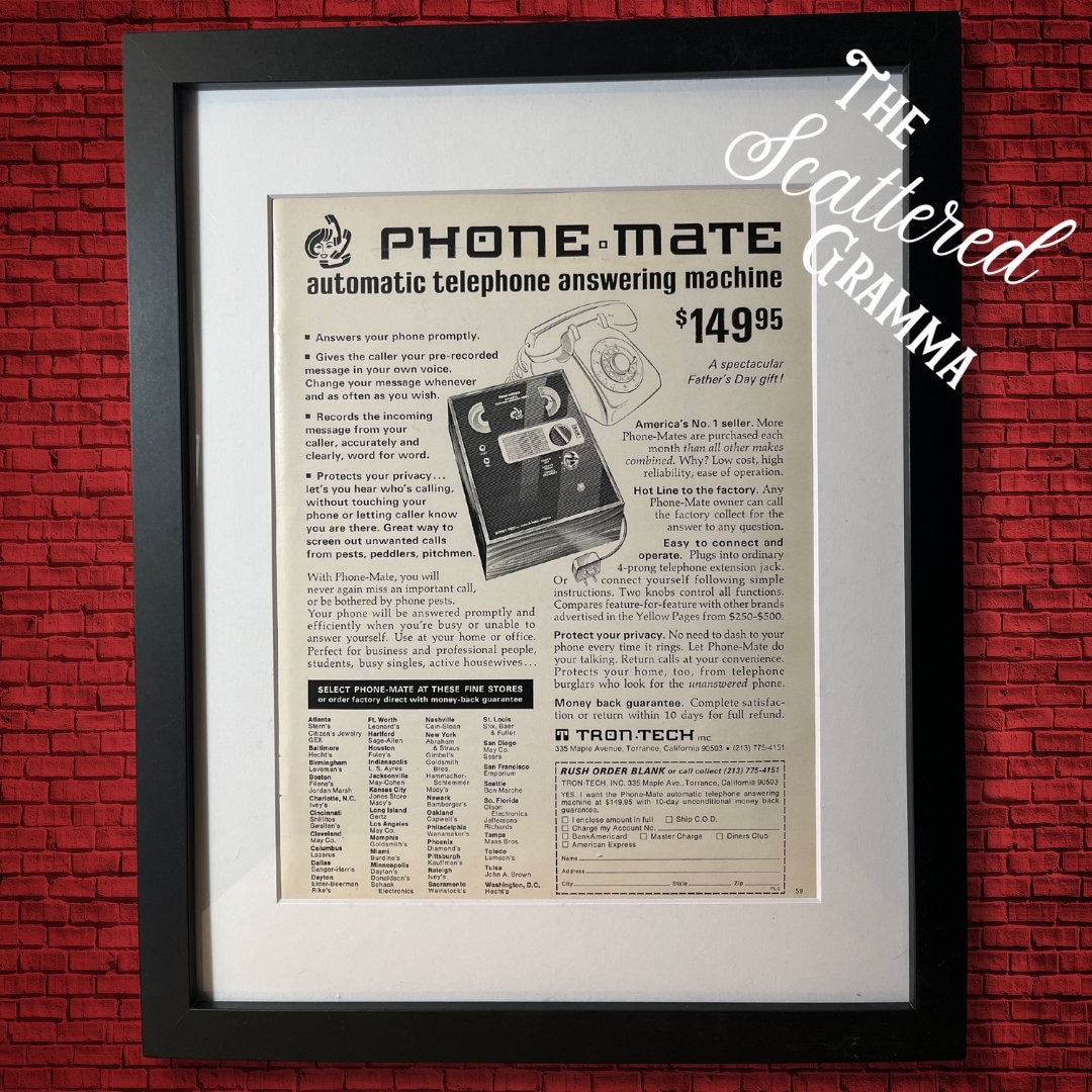 Old Phone Mate Answering Machine Ad Original 1970s Vintage Print Ad ...