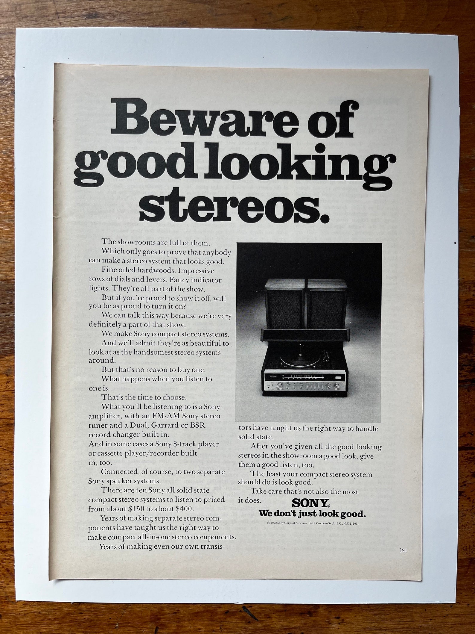 Old Sony Record Player Advertisement Original 1970s Vintage Print Ad ...