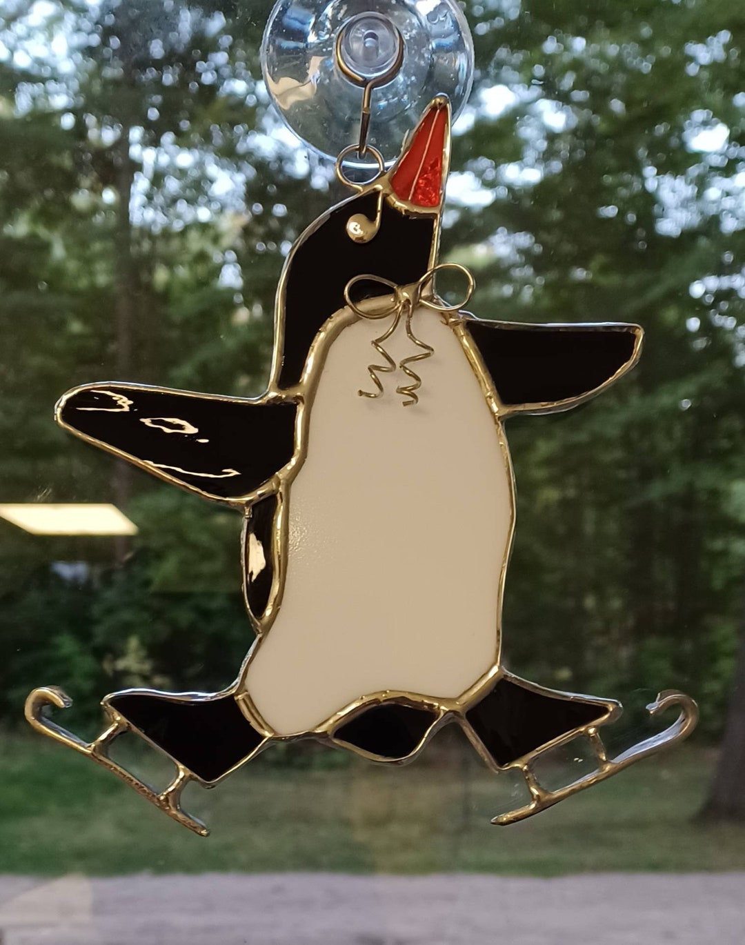 Penguin on Skates Stained Glass Suncatcher. Winter Fun. Hand Made ...