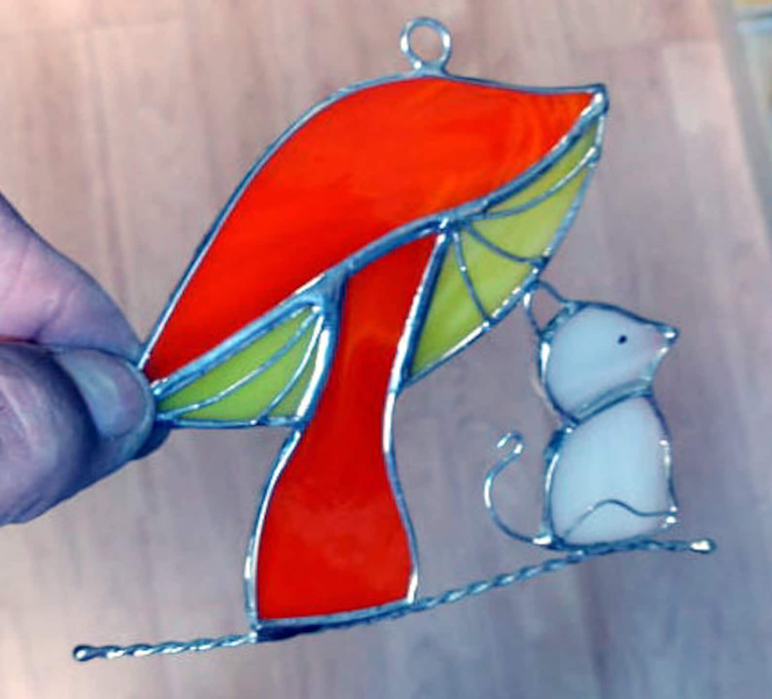 Stained Glass Mouse Under Mushroom Suncatcher - Etsy