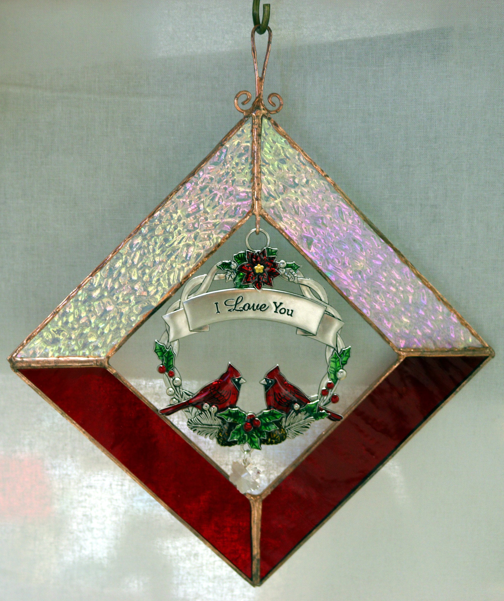Stained Glass Cardinal Charm with Stained Glass Frame Red and Clear ...