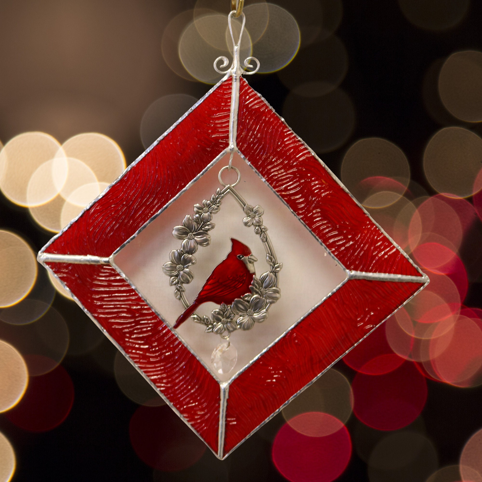 Stained Glass Cardinal Charm with Stained Glass Frame Red and Clear ...