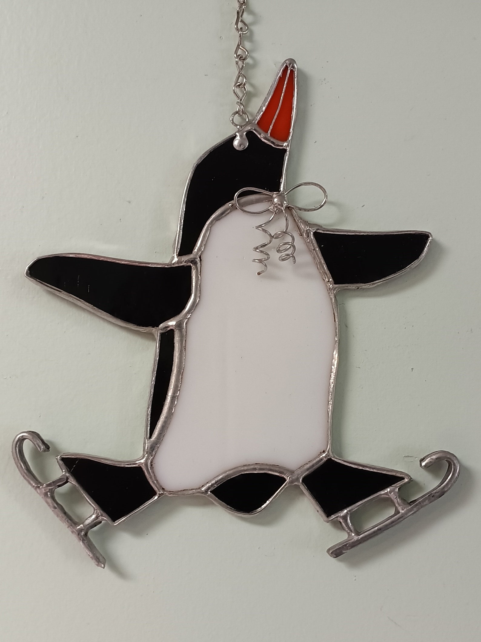 Penguin on Skates Stained Glass Suncatcher. Winter Fun. Hand Made ...