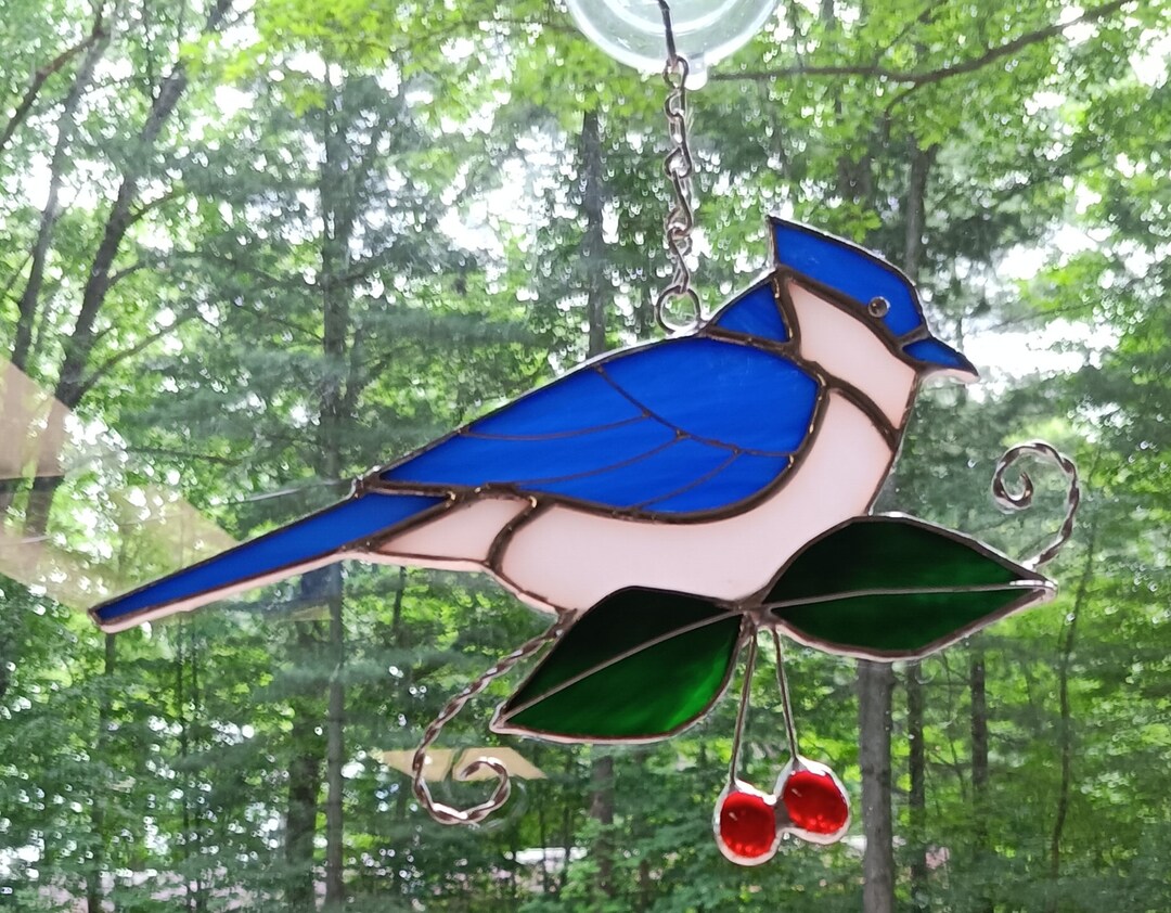 Stained Glass Blue Jay Window Hanging. Hand Made Stained Glass ...