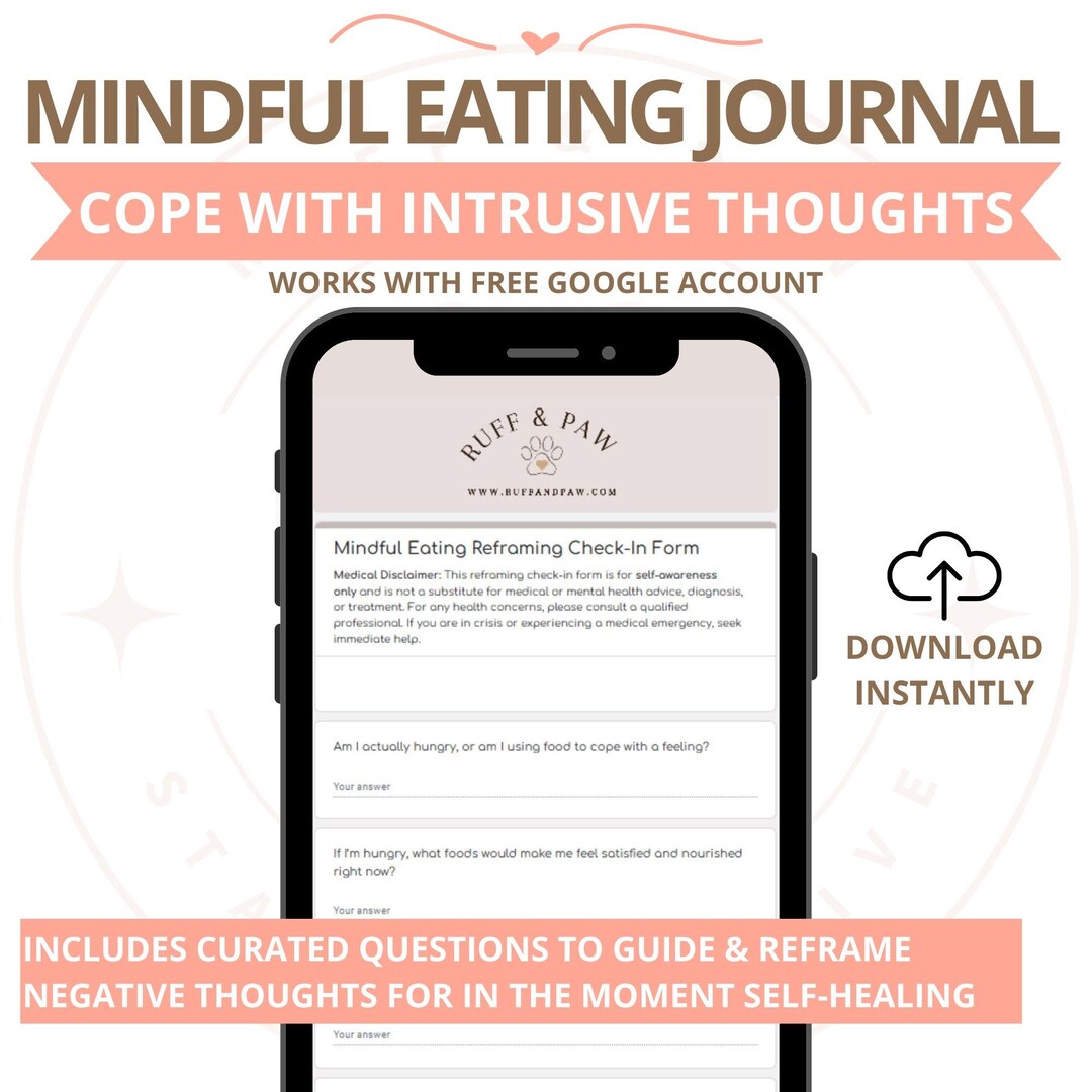 Mindful Eating Journal Cope With Intrusive Thoughts Reframing Negative ...