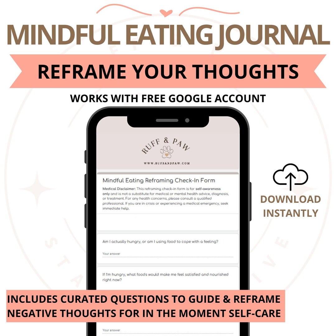 Mindful Eating Journal Mindful Eating Tracker Reframing Negative Self ...