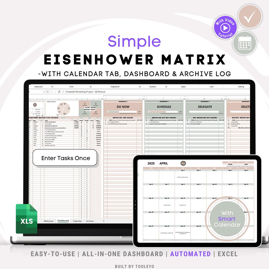 Eisenhower Matrix With Calendar Excel Template, Decision Matrix Excel ...