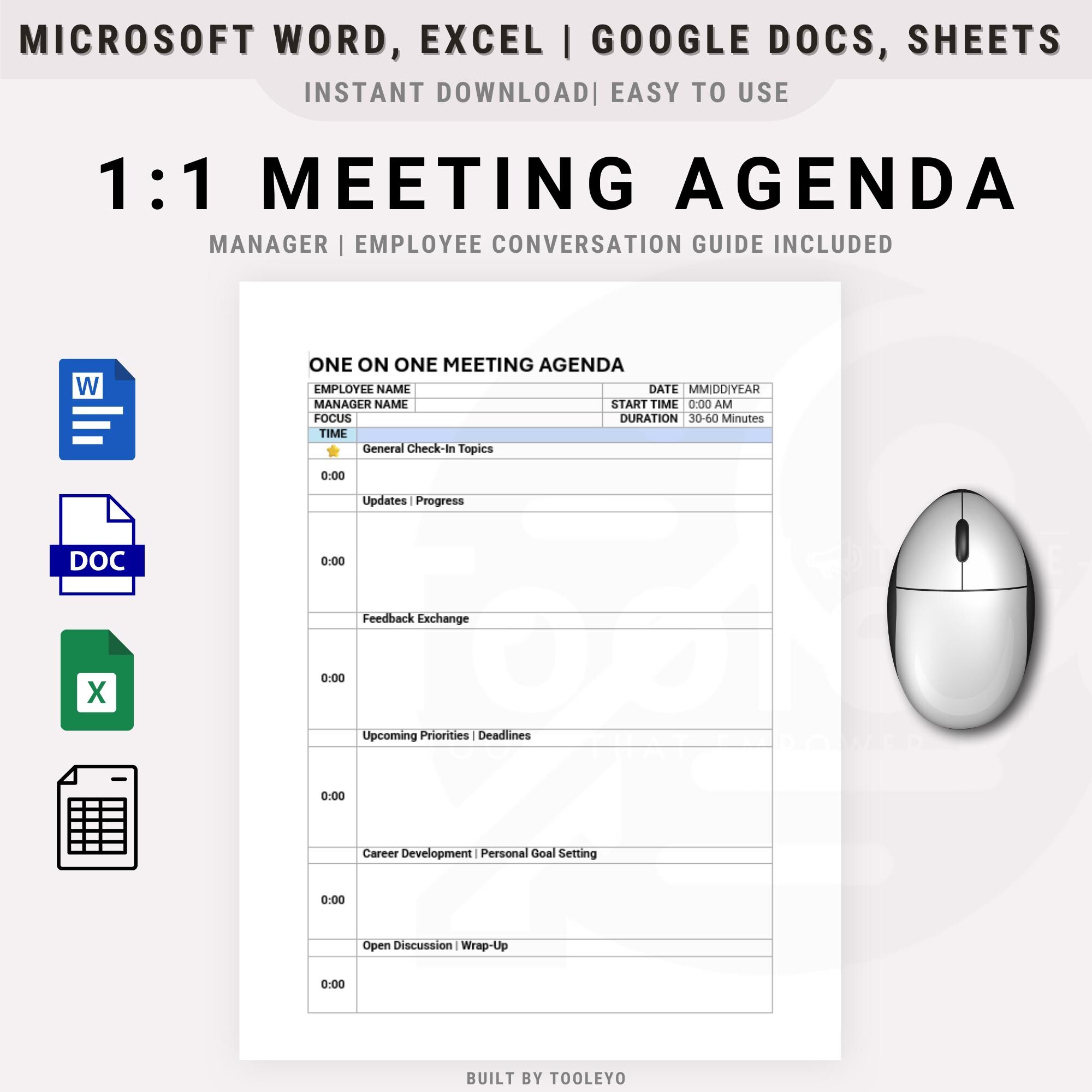 One on One Meeting Template for Microsoft and Google, Staff Meeting ...