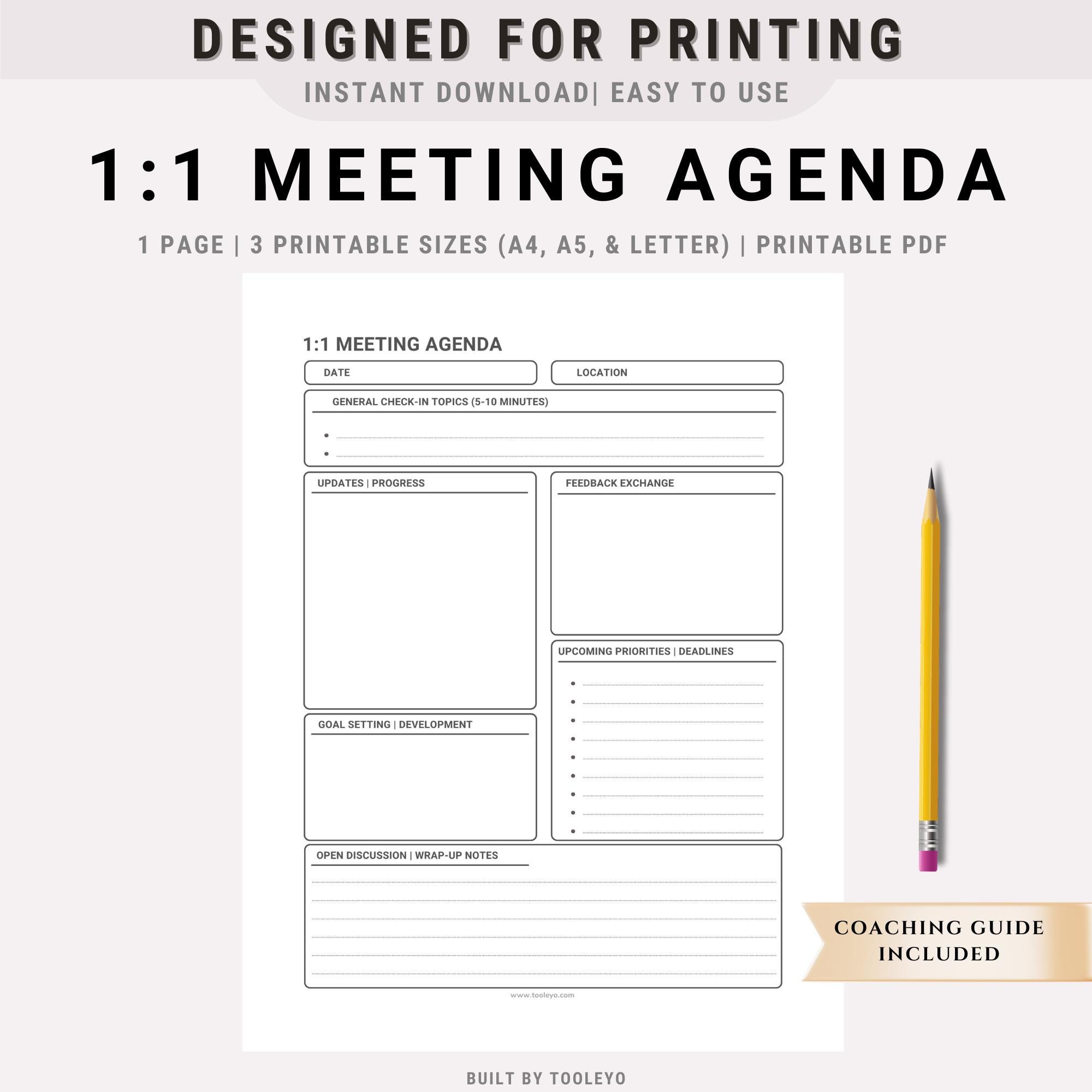 One on One Meeting Template, Staff Meeting Agenda Template, Leadership ...