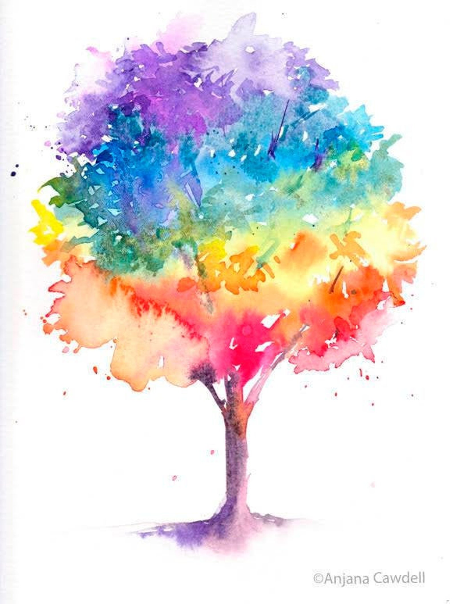 Rainbow Tree Painting Spring Summer Autumn Winter - Etsy UK