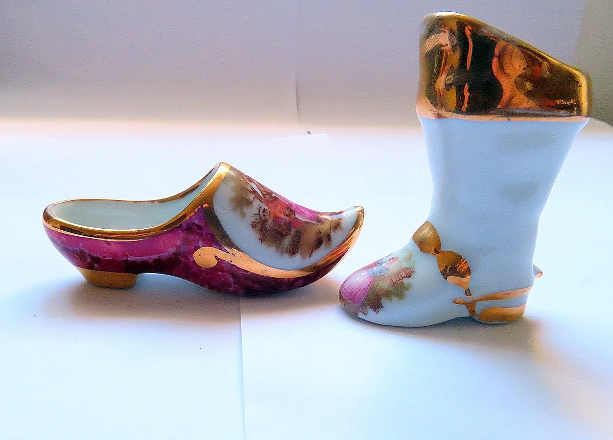 Vintage Pair 1980s Limoges France Miniature Porcelain Boot Gold ...