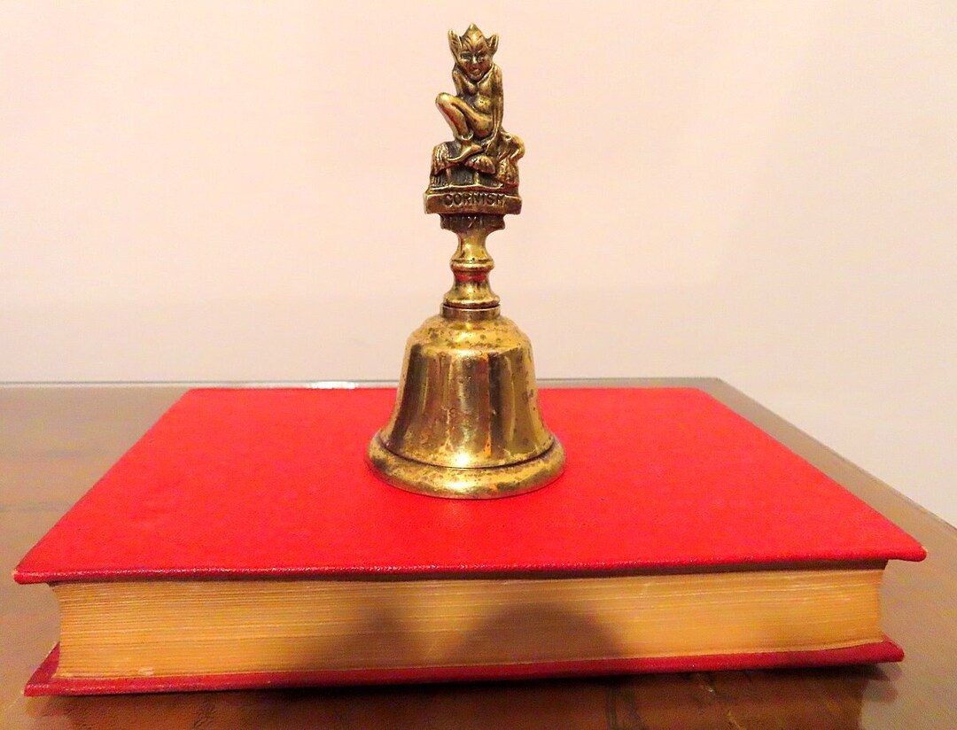 Vintage English Cornish Piskie Pixie Brass Bronze Hand Bell Desk Devil ...
