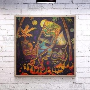 Square Wooden Table Top or Wall Hanging tiki Fire Night Two Sizes ...