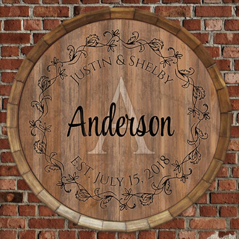 Monogram Wood Barrel Top Sign Custom Name - Etsy UK