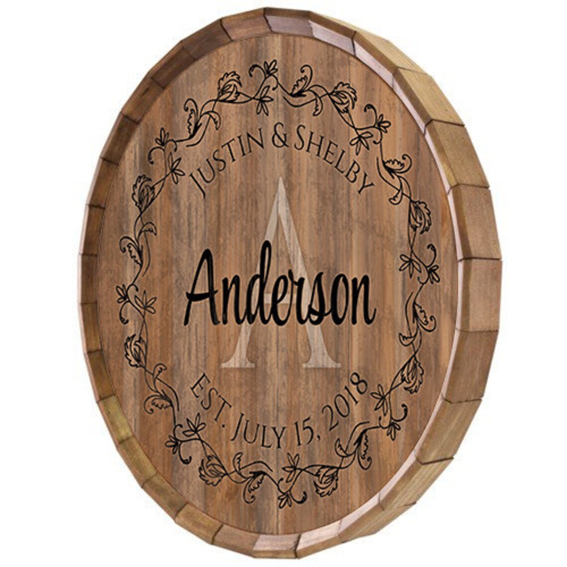 Monogram Wood Barrel Top Sign Custom Name | Etsy