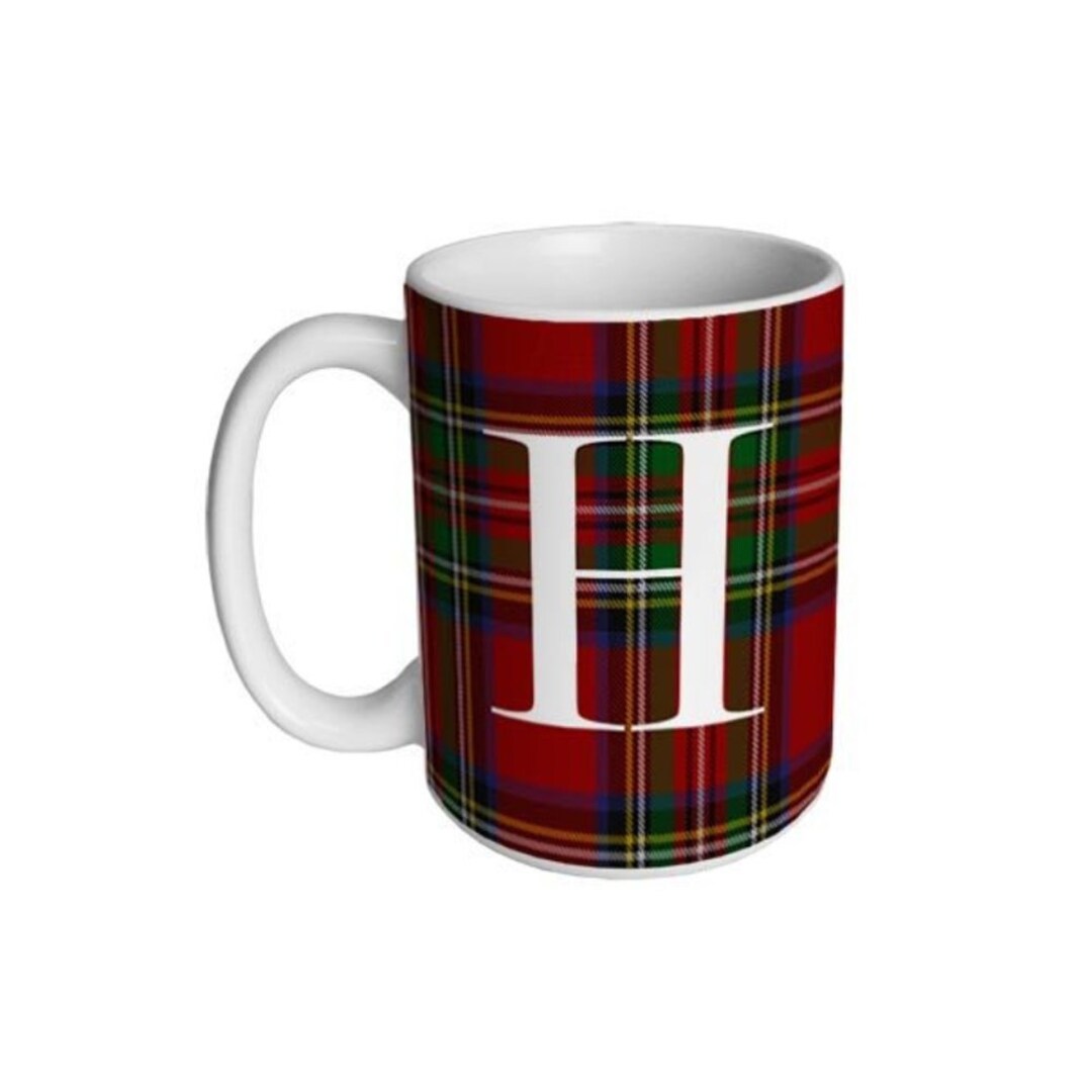 Custom Coffee Mug Customize With Letter Plaid - Etsy
