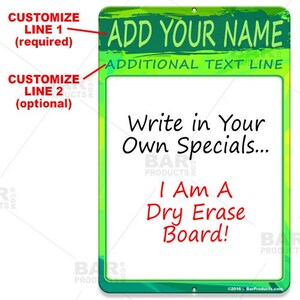Dry Erase Board Specials Sign Custom Dry Erase Board Menu - Etsy