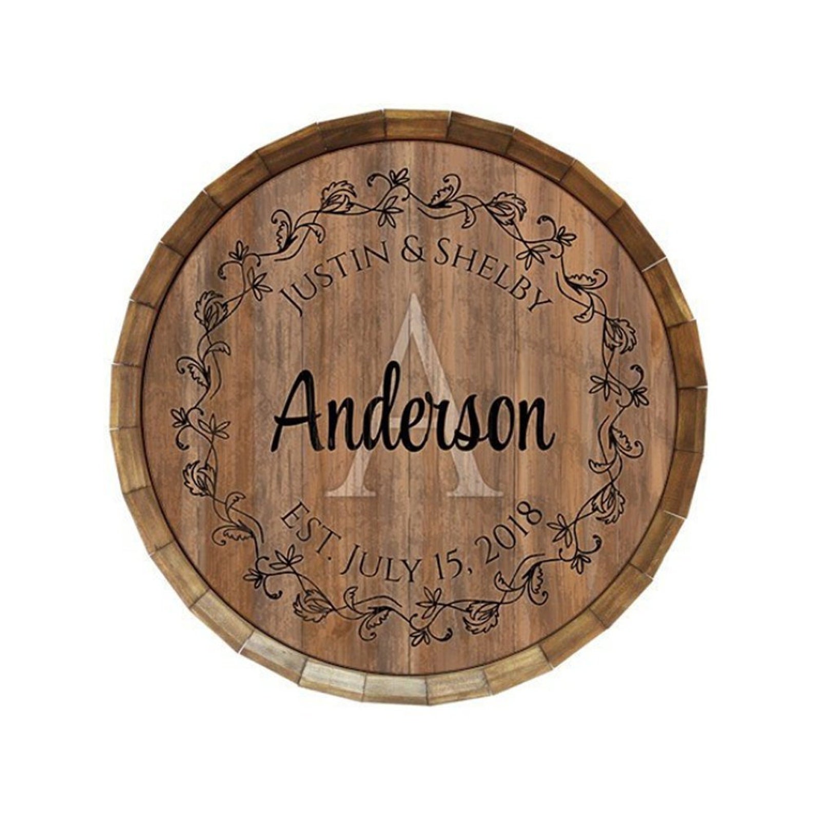 Monogram Wood Barrel Top Sign Custom Name - Etsy