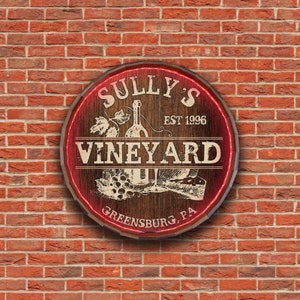 Custom LED Wood Barrel Top Sign Vineyard - Etsy