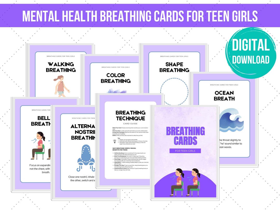 Breathing Cards for Teen Girls: Calming Anxiety Relief (digital ...