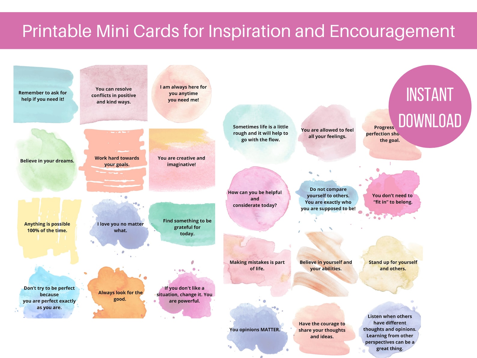 Positive Affirmation Cards for Positive Thoughts, Printable Notes With ...