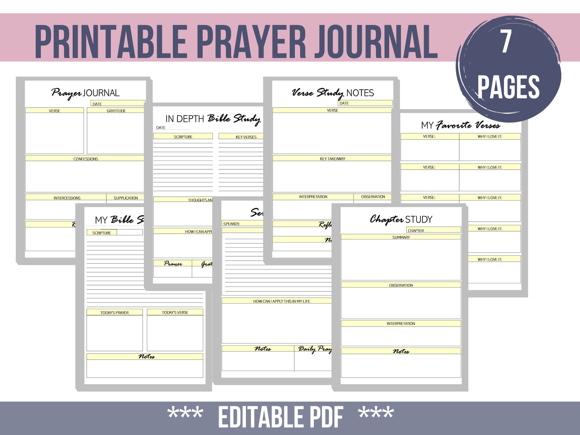 Prayer Journal Printable for Women: Bible Study, Devotional (editable ...