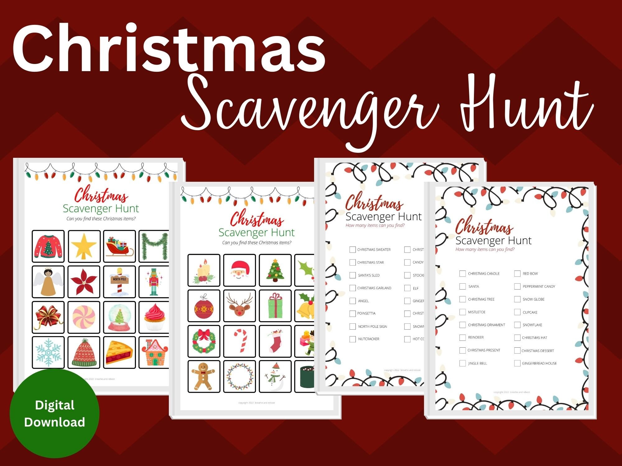 Christmas Scavenger Hunt Printable Christmas Party Game Activity - Etsy