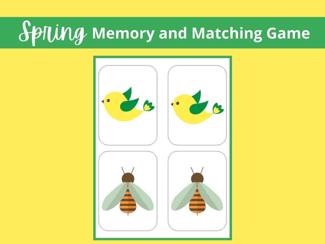 Spring Theme Matching Game Printable Memory Game Indoor Activity for ...