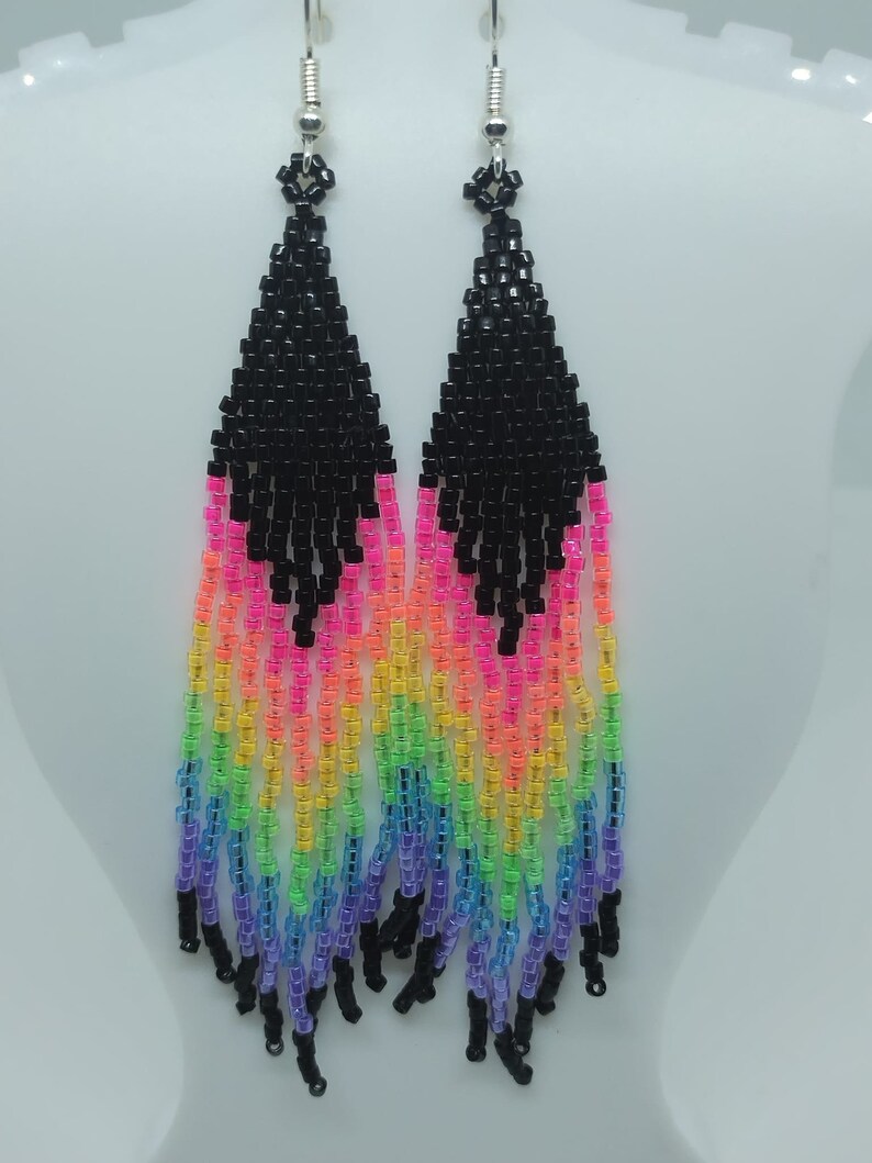 Handmade Rainbow Neon Fringe Dangle Earrings - Etsy