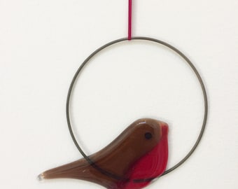 Robin Hanging Decoration. Fused Glass - Etsy UK