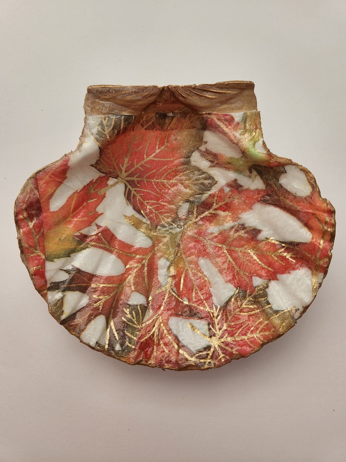 Fall/autumn Leaves Decoupage Seashell Trinket Dish Ring - Etsy