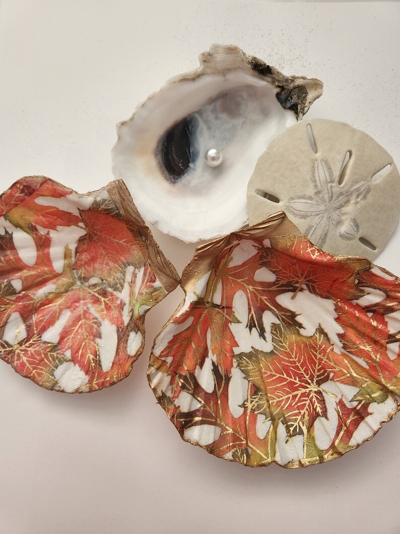 Fall/autumn Leaves Decoupage Seashell Trinket Dish Ring - Etsy