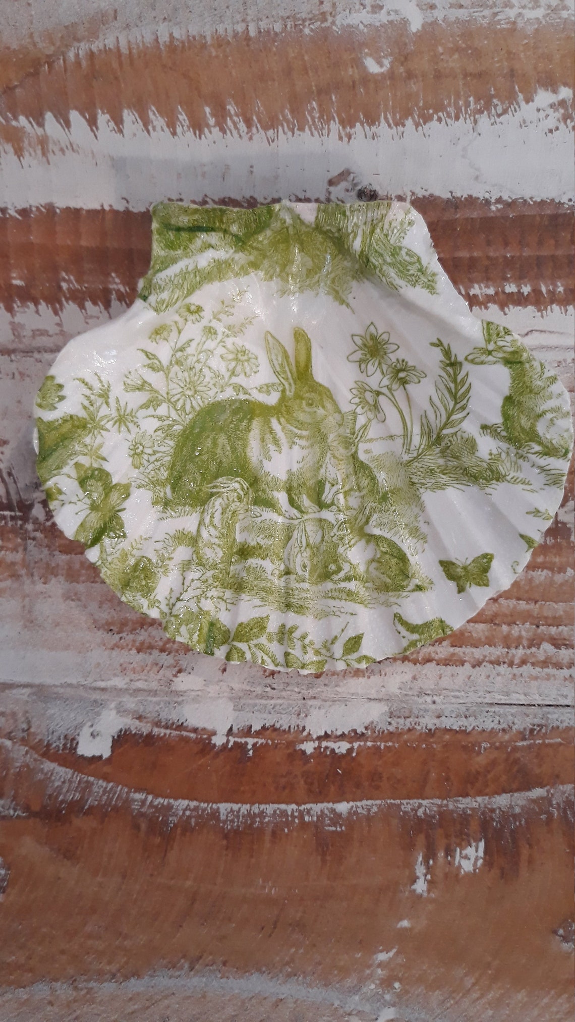 Bunny Toile Decoupage Shell Scallop Seashell Ring Dish - Etsy