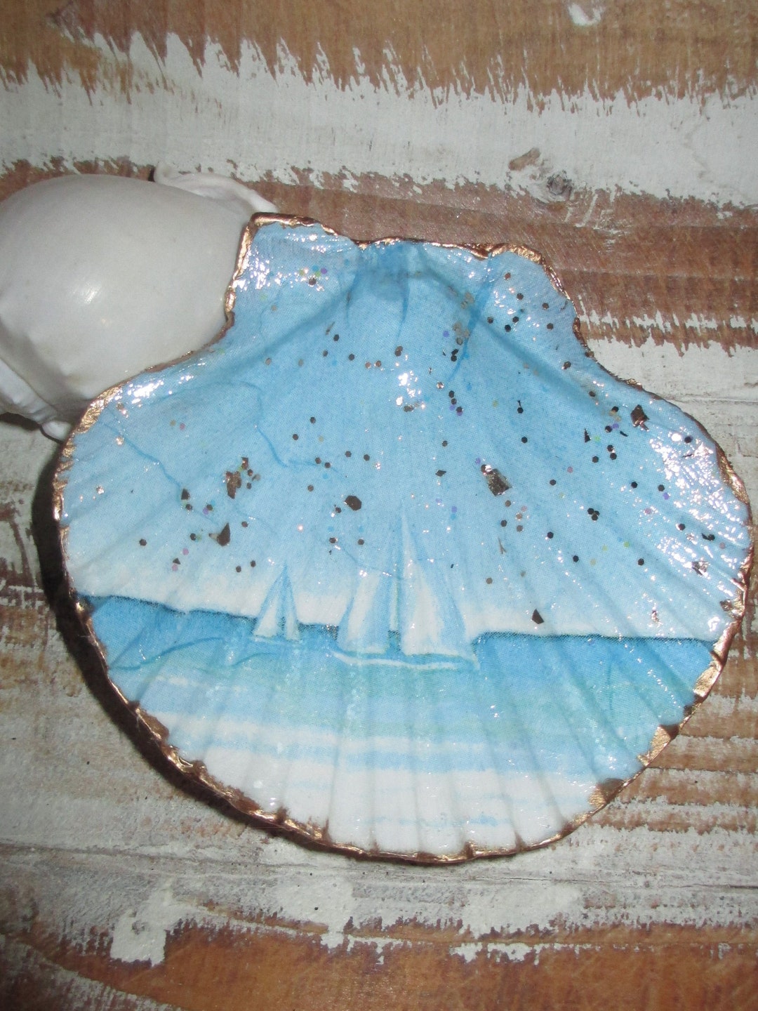 Sailing Boating Decoupage Scallop Shell Beach Decor - Etsy