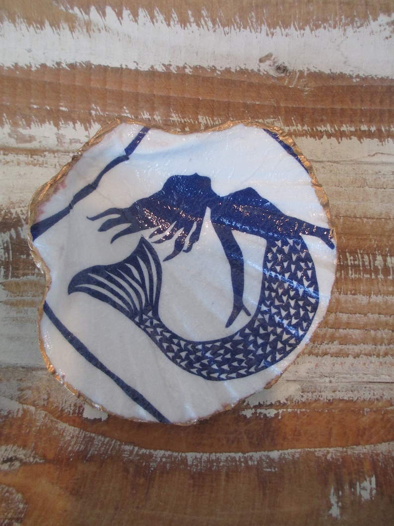 Decoupage Scallop Shell Ring Dish: Swimming Mermaid Beach Decor - Etsy