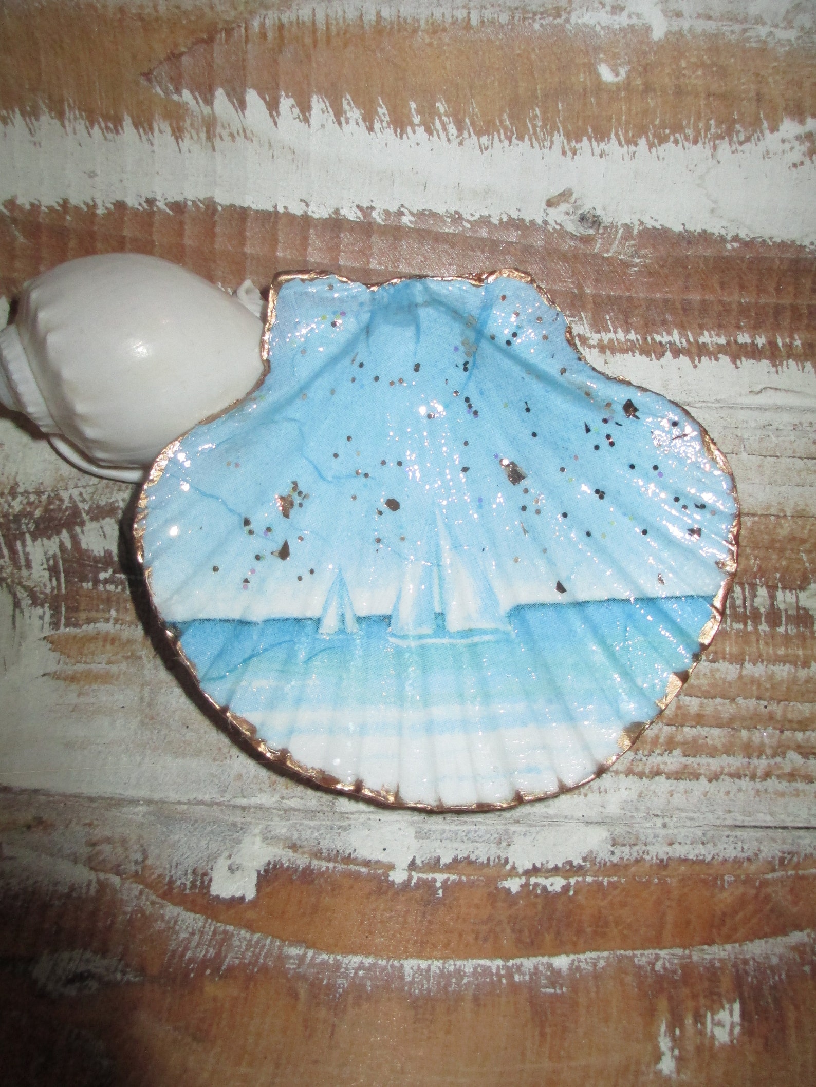 Sailing Boating Decoupage Scallop Shell Beach Decor - Etsy