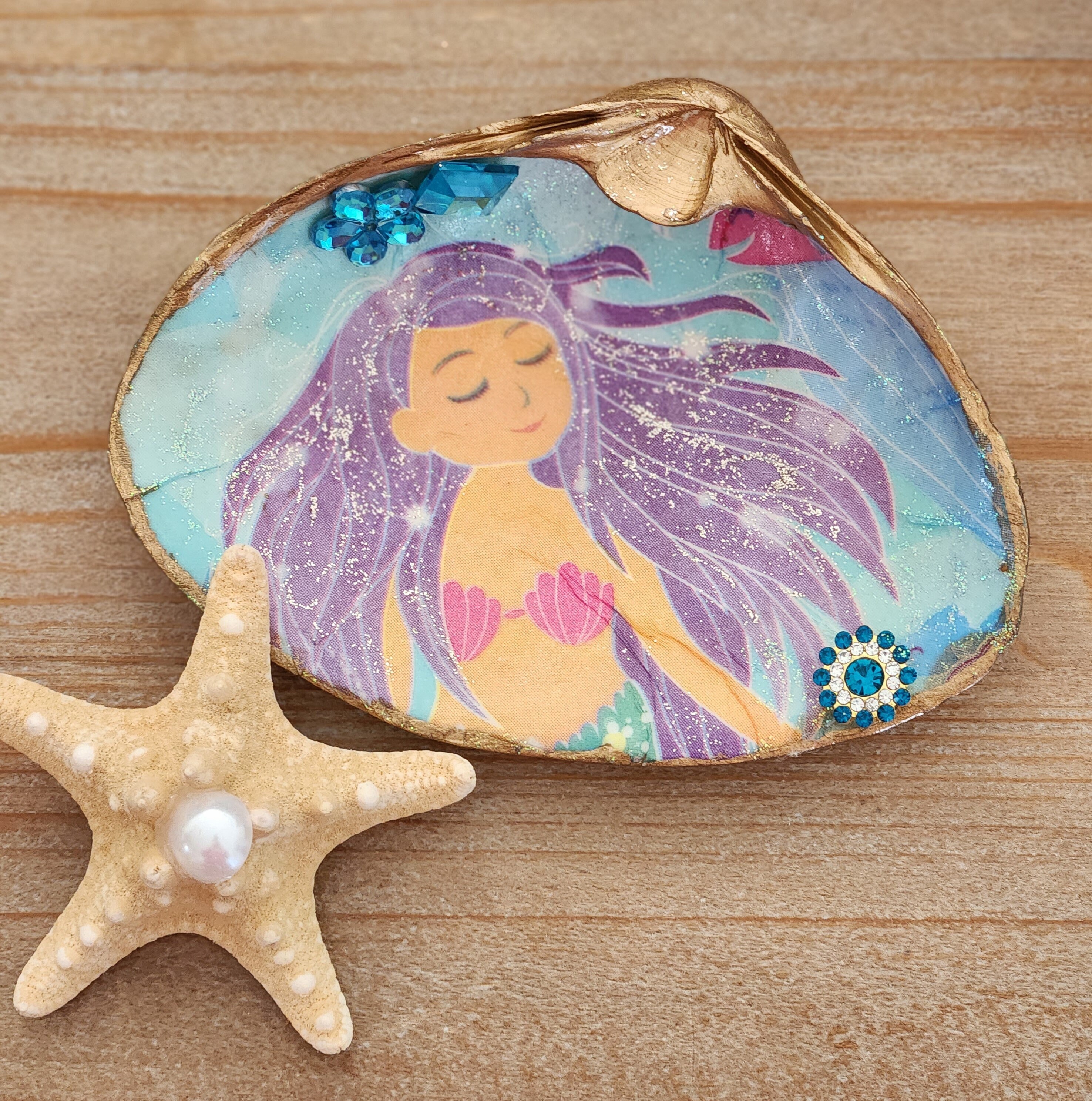 Swimming Mermaid, Decoupage Clam Shell, Ring Dish, Mermaid Dish, Beach ...