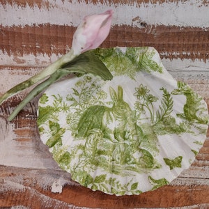 Bunny Toile, Decoupage Shell, Scallop Seashell, Ring Dish, Easter Bunny ...